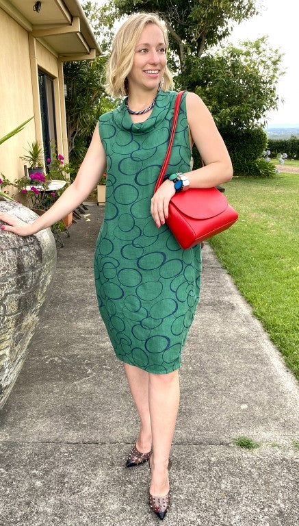 L8661-Conti Moda Beautiful Italian Linen Print Dress